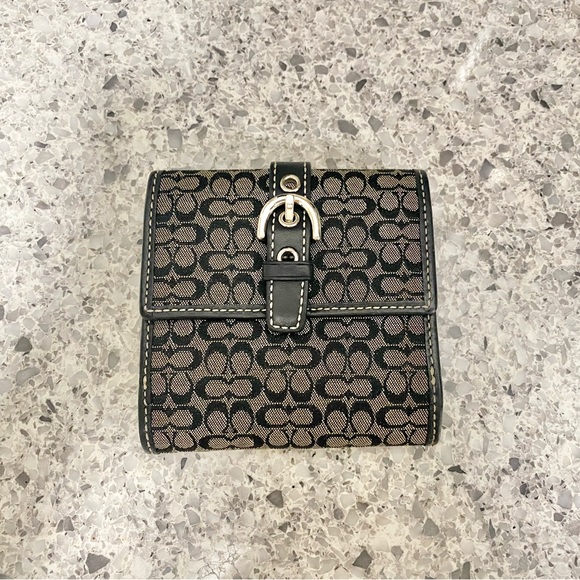 Coach | Bags | Coach Wallet With Signature Logo Black And Grey | Poshmark